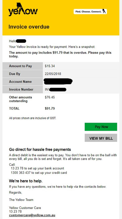 Beware of fake bills and scams targeting Sensis customers - Yellow